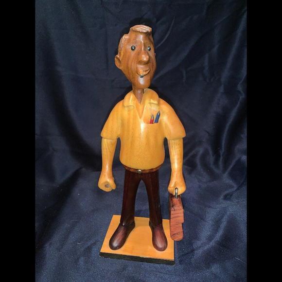 Other | Vintage Romer Wood Carved Folk Art Accountant Contractor Figure ...